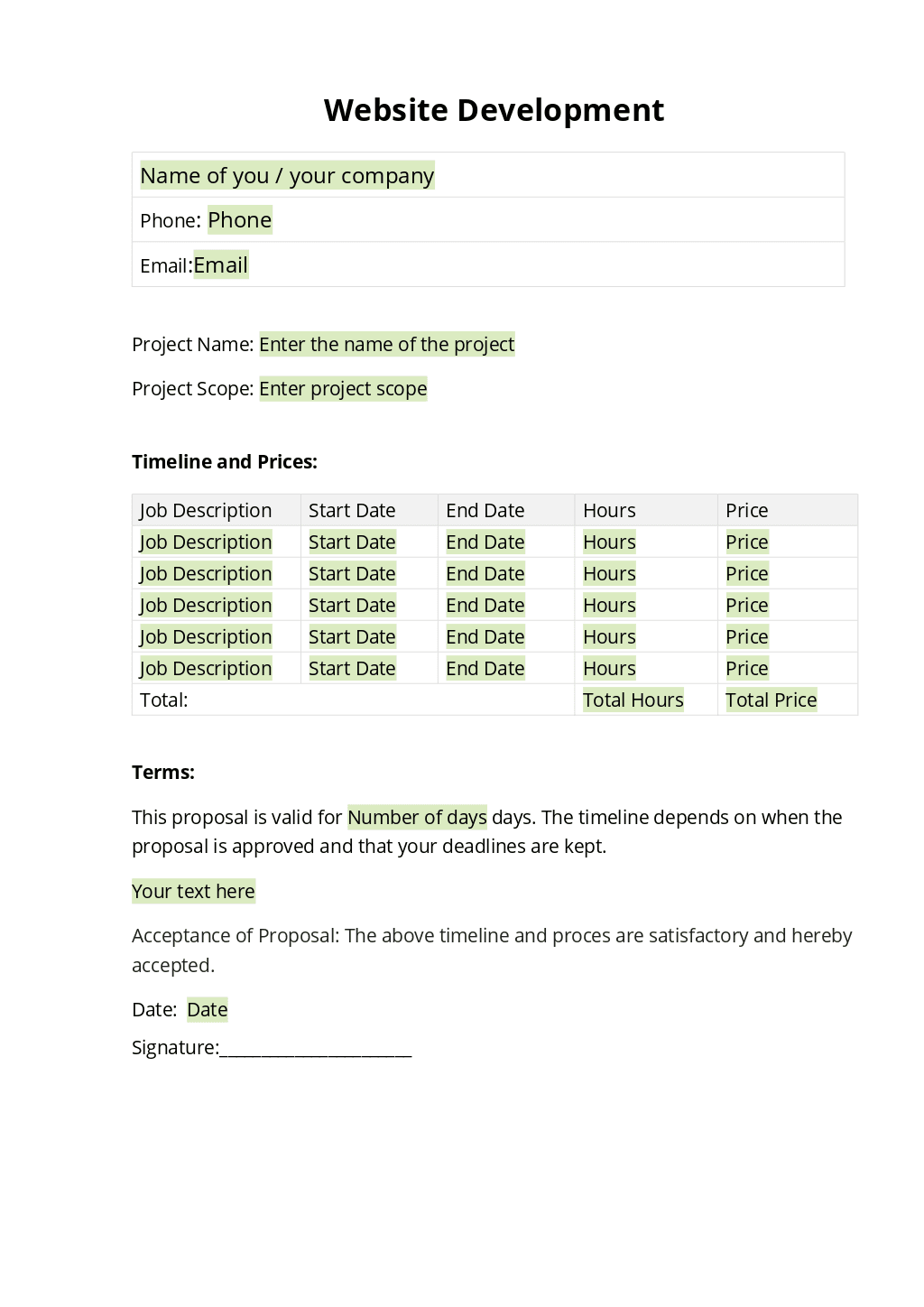 Website Development Proposal Template