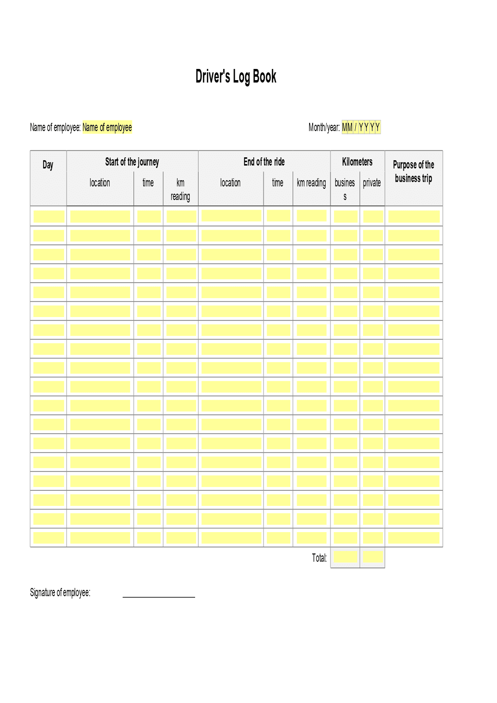 Driver Logbook Template Driver Logbook Template