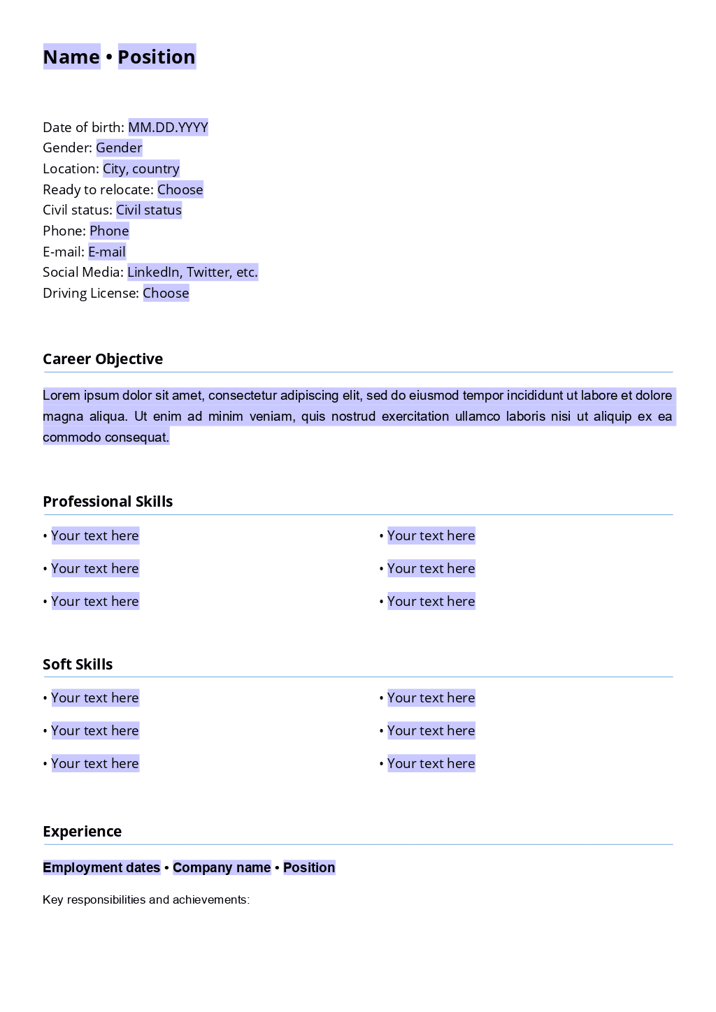 CV resume Template 1 ONLYOFFICE CV resume Template 1 ONLYOFFICE