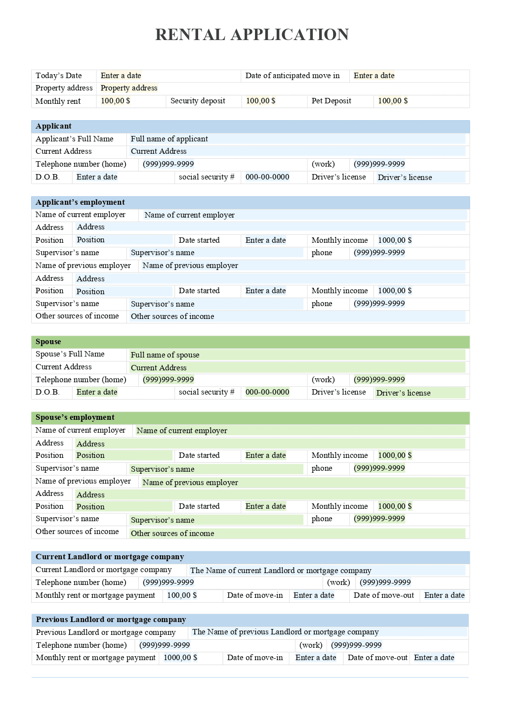 Rental application form template | ONLYOFFICE | ONLYOFFICE