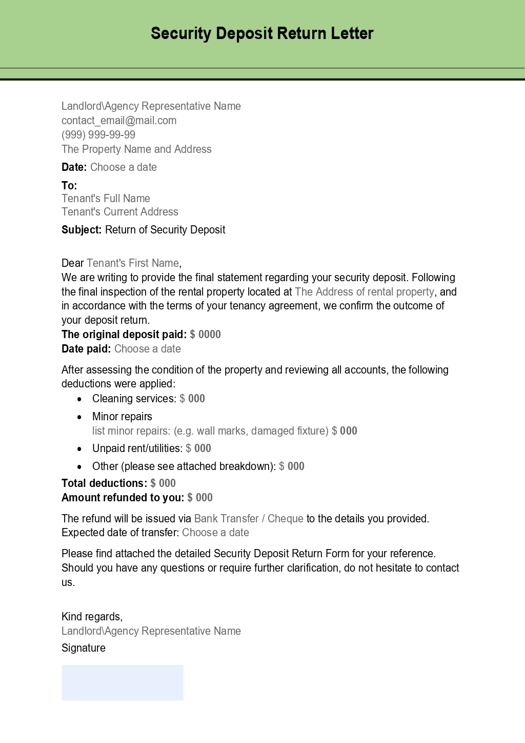 Security Deposit Return Letter template | ONLYOFFICE | ONLYOFFICE